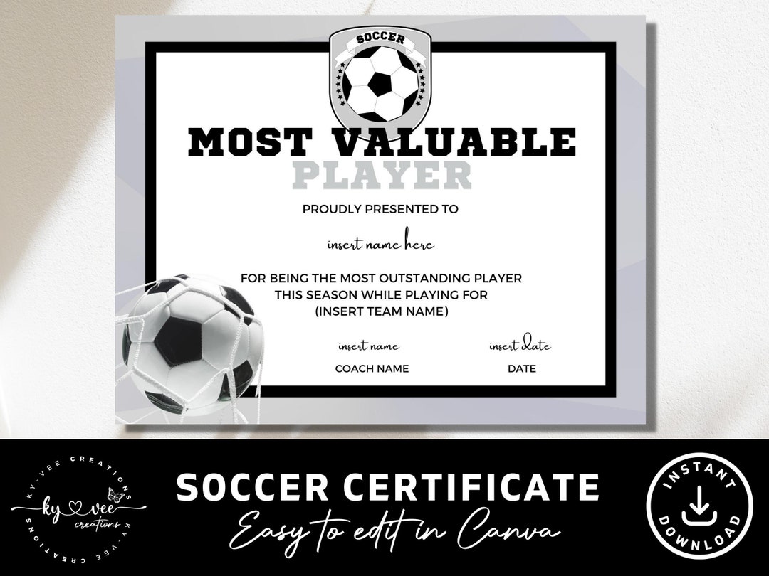 Editable Soccer Certificate Template INSTANT DOWNLOAD Most - Etsy