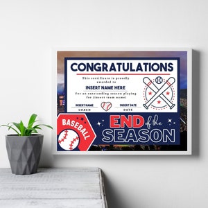 Editable Baseball Certificate Template, INSTANT DOWNLOAD, Printable ...