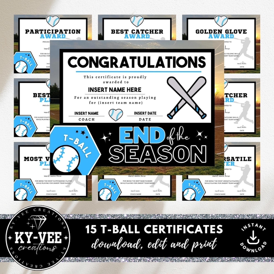 15 T Ball Certificate Templates, INSTANT DOWNLOAD, Editable T-ball ...