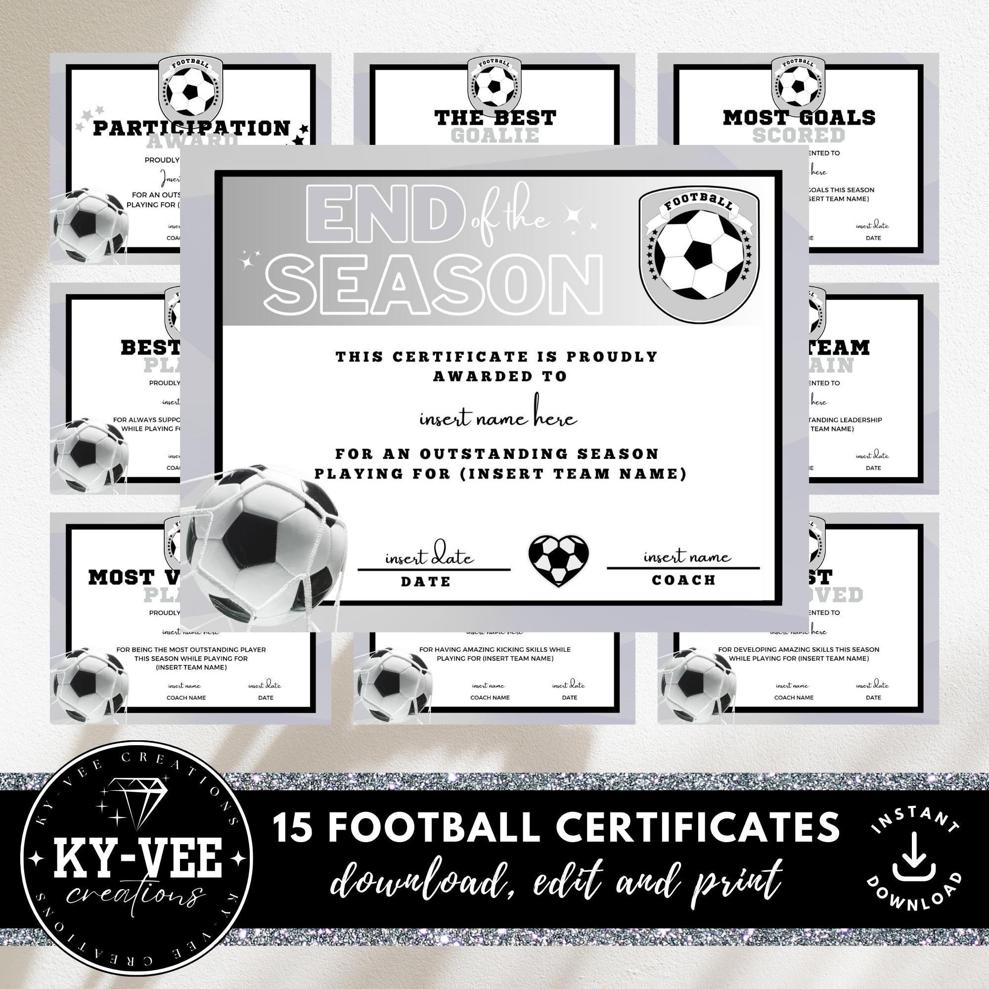 15 Printable Football Award Certificates INSTANT DOWNLOAD, Editable ...