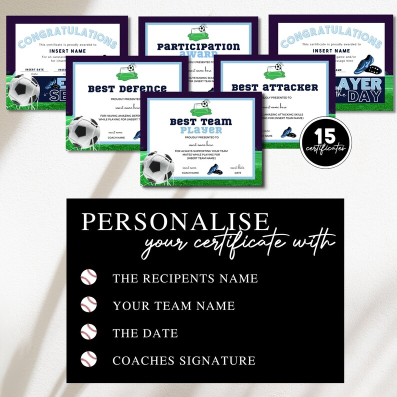 15 Printable Soccer Award Certificates INSTANT DOWNLOAD - Etsy