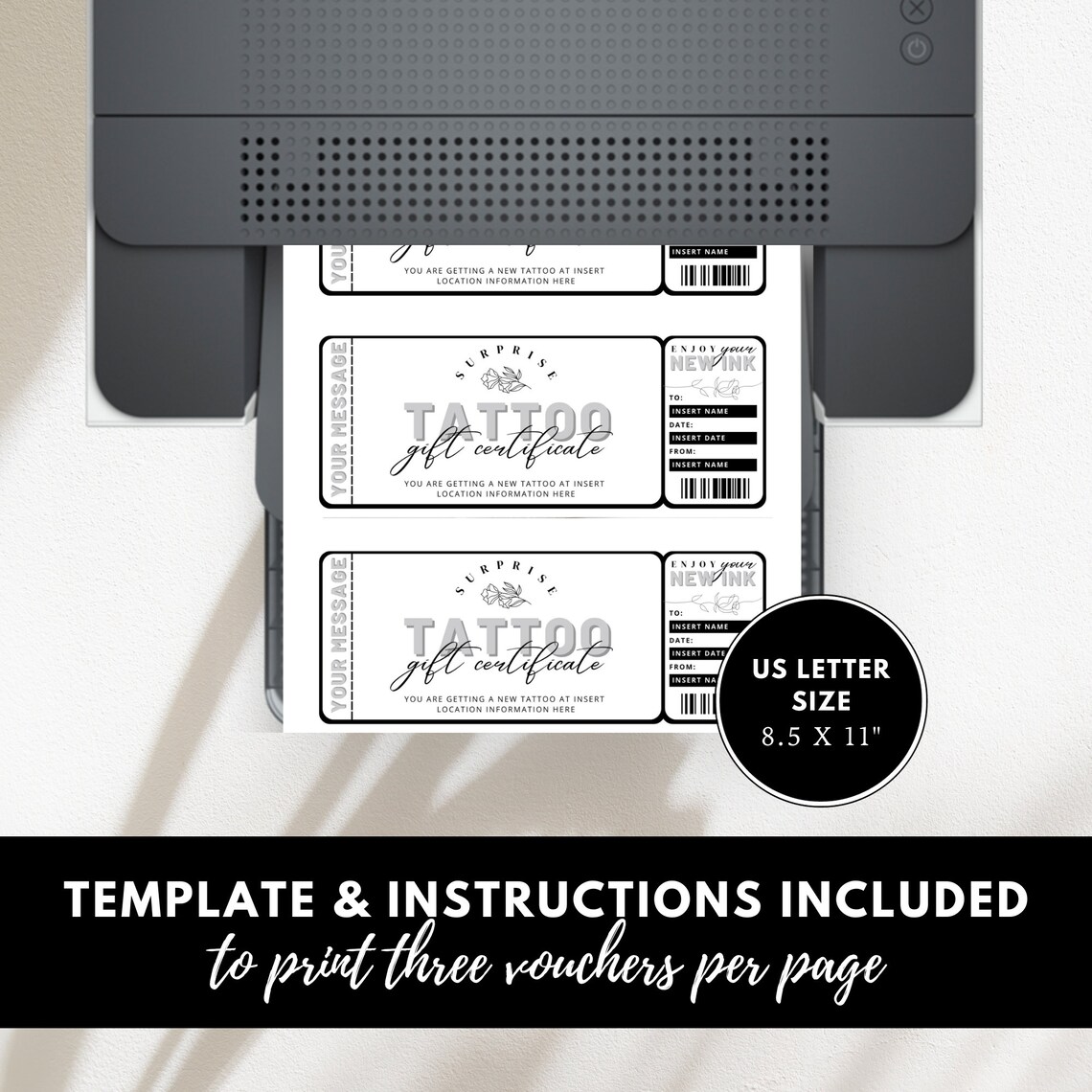Tattoo Voucher Template INSTANT DOWNLOAD Minimalist Tattoo - Etsy