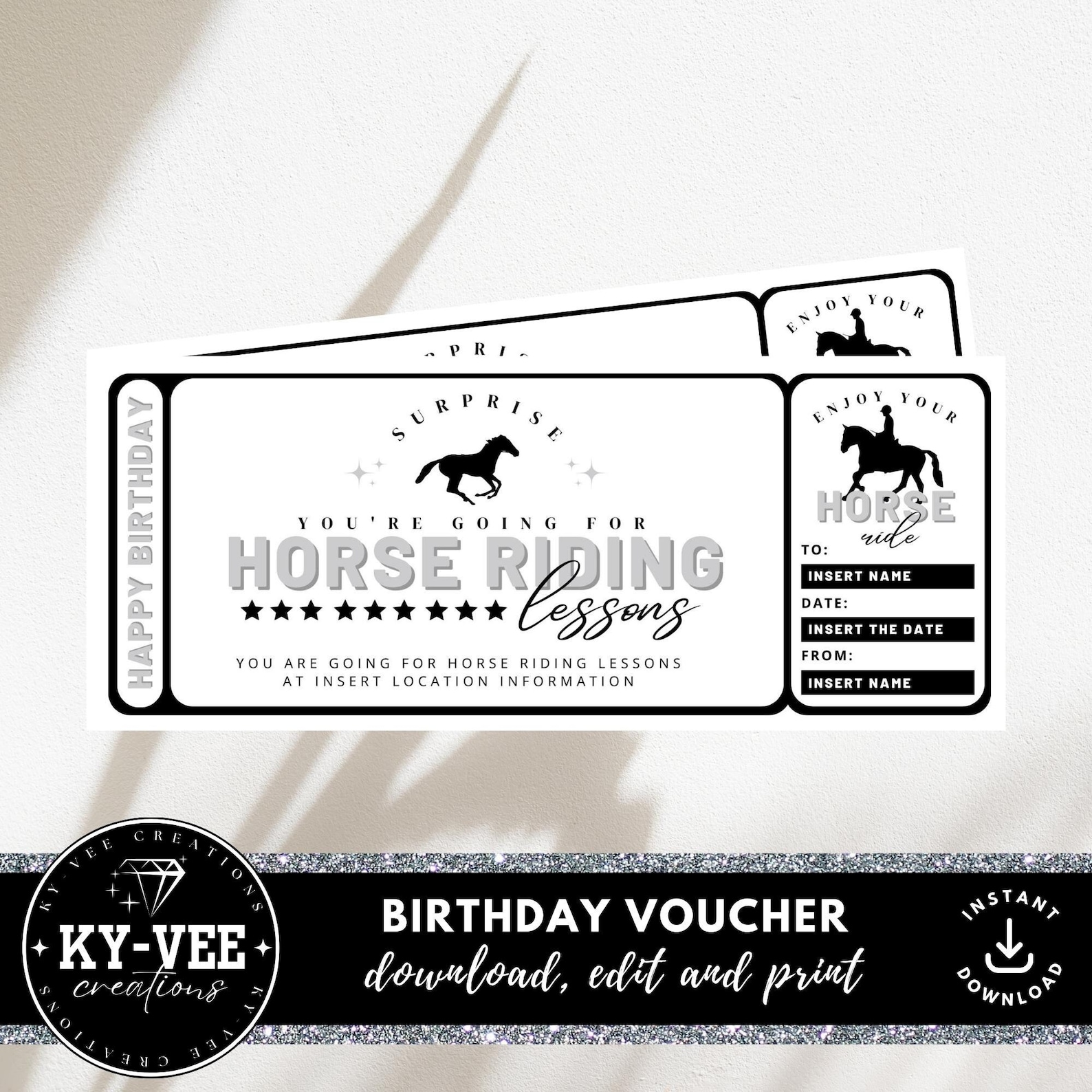 Horse Riding Lesson Gift Certificate, INSTANT DOWNLOAD, Horseback ...