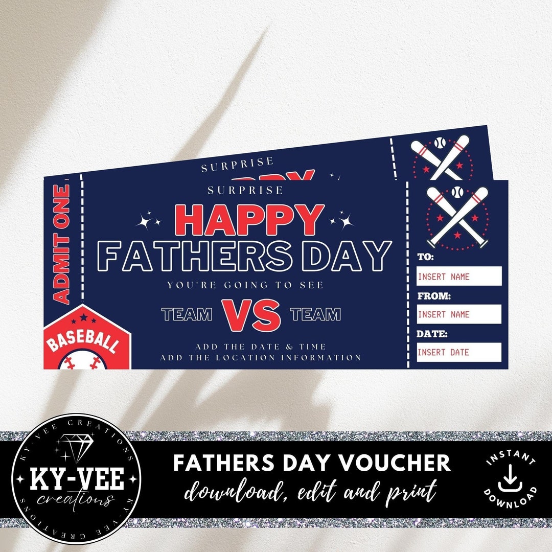 Fathers Day Baseball Tickets, Easy Last Minute Gifts for Dad, Printable ...