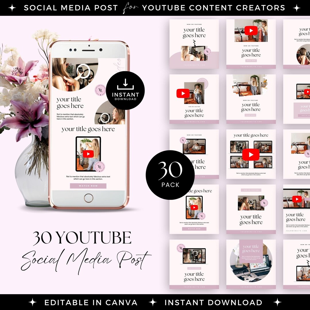 30 Youtube Social Media Post Templates, Editable Canva Designs for ...