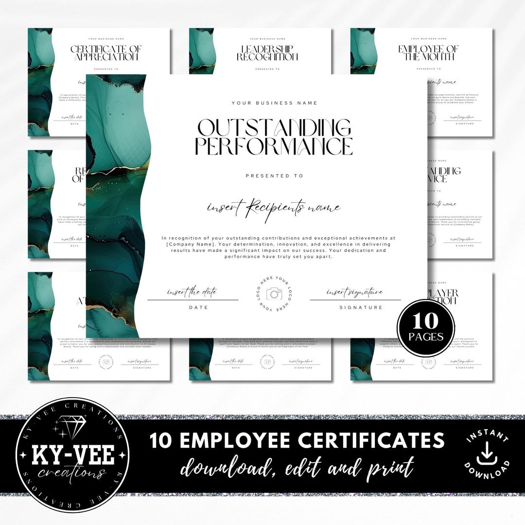 10 Employee Certificate Templates, INSTANT DOWNLOAD, Printable Awards ...