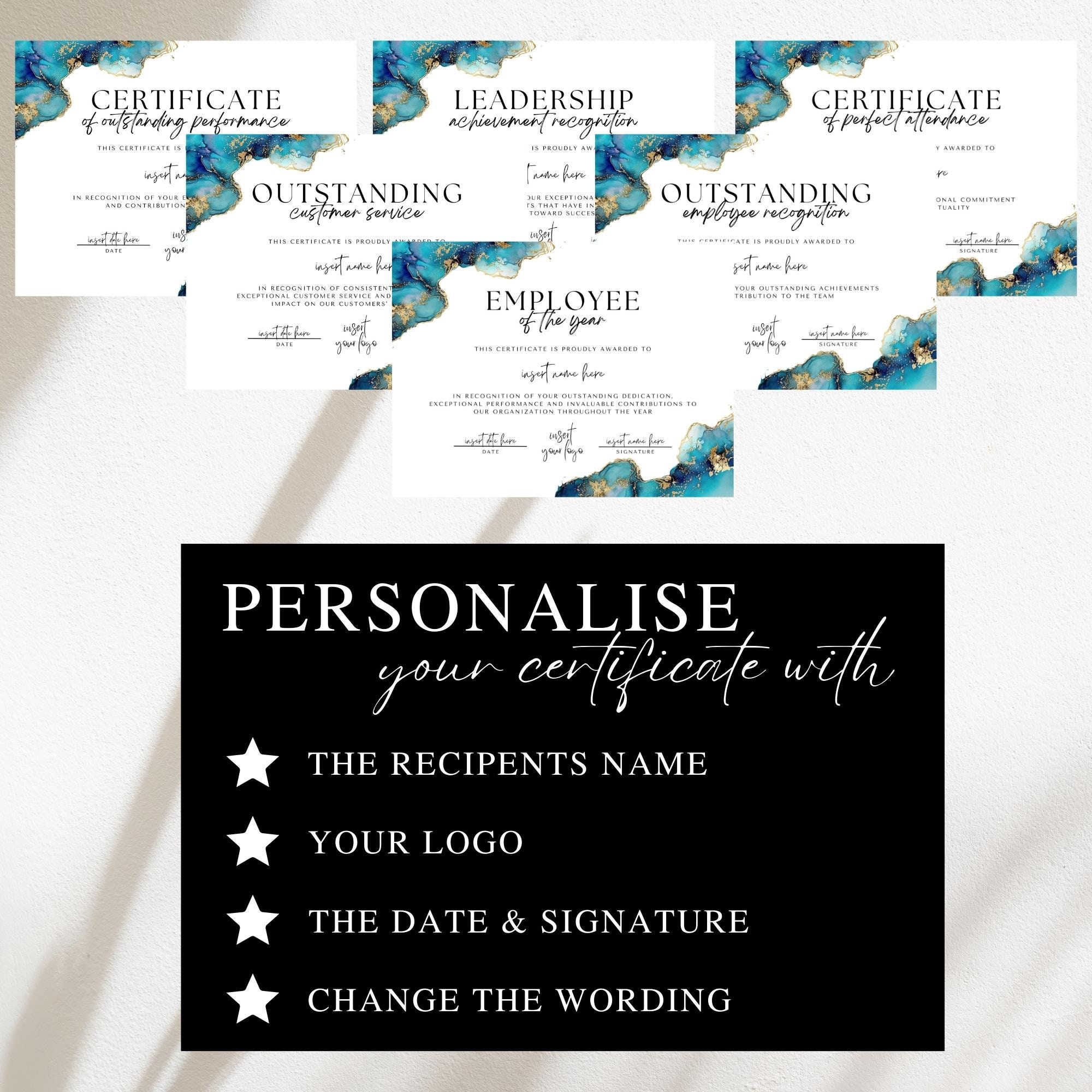 10 Employee Certificate Templates, INSTANT DOWNLOAD, Printable Canva ...