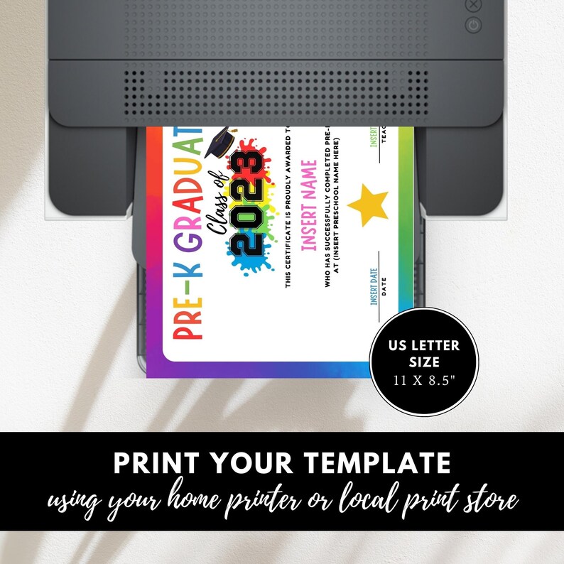 Pre K Graduation Certificate INSTANT DOWNLOAD Printable - Etsy