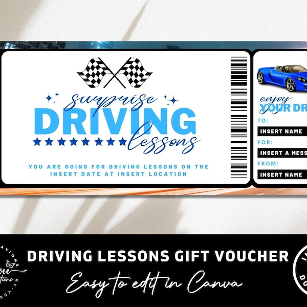 Driving Lesson Voucher Printable - Etsy Canada