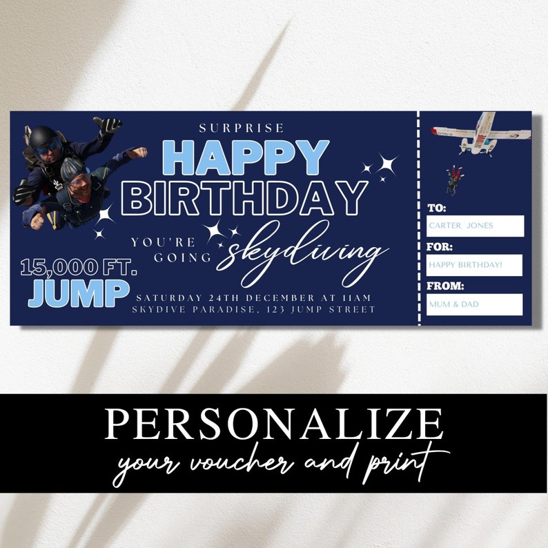 Skydiving Gift Certificate INSTANT DOWNLOAD Editable - Etsy