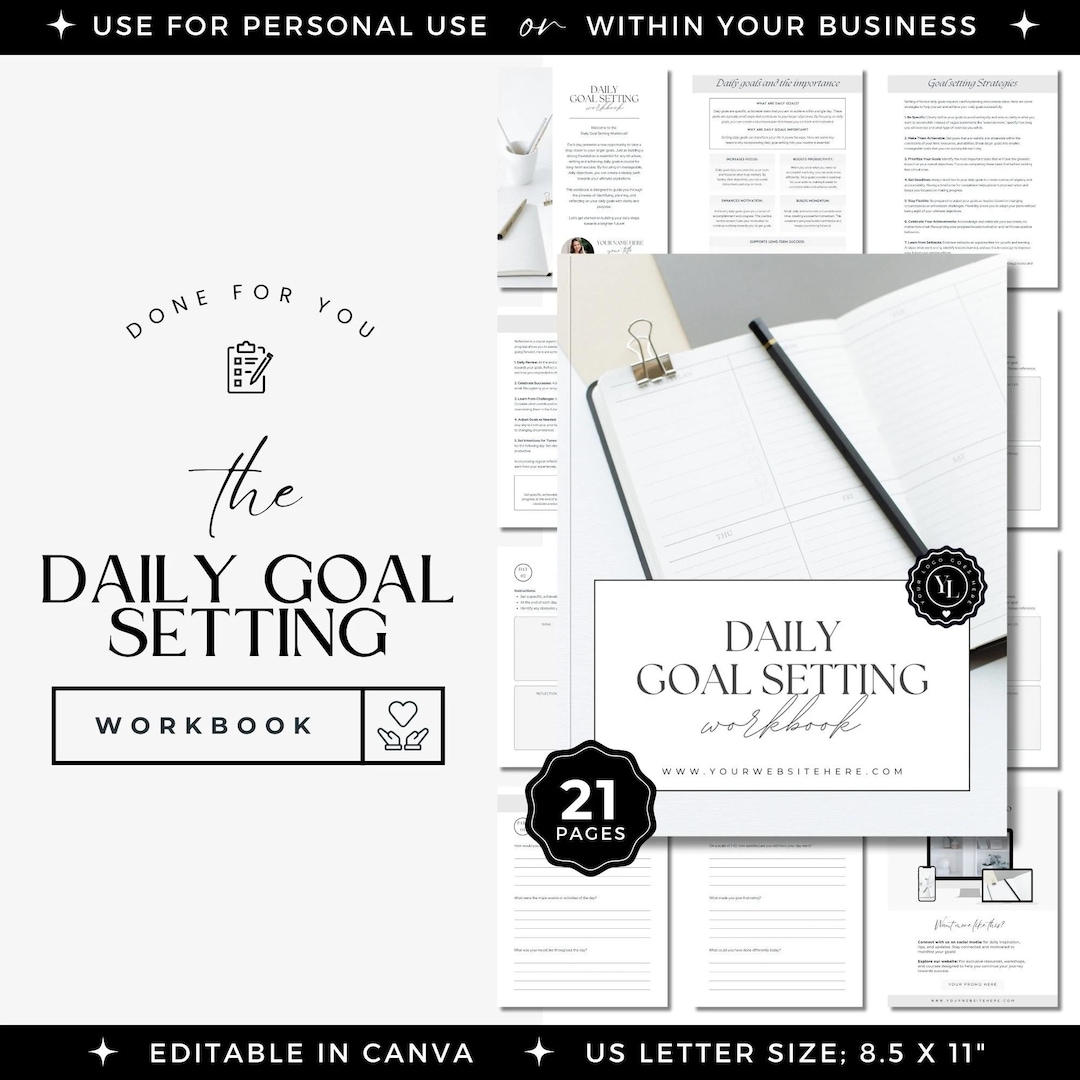 Goal Setting Workbook, Daily Goals, Editable Canva Templates, Daily ...
