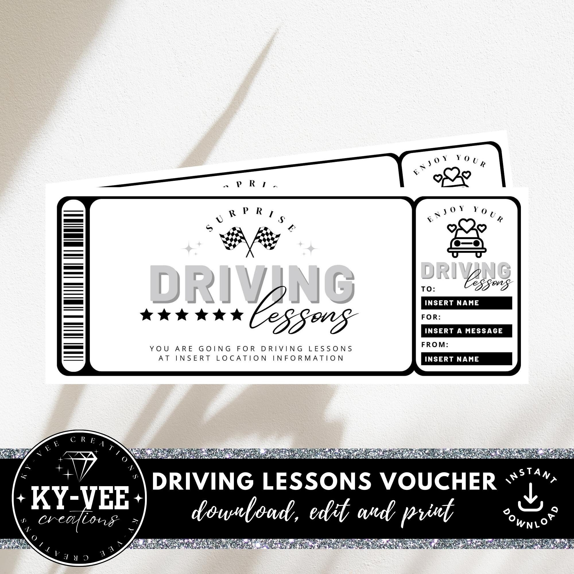 Driving Lesson Voucher Canva Template, INSTANT DOWNLOAD, Printable ...