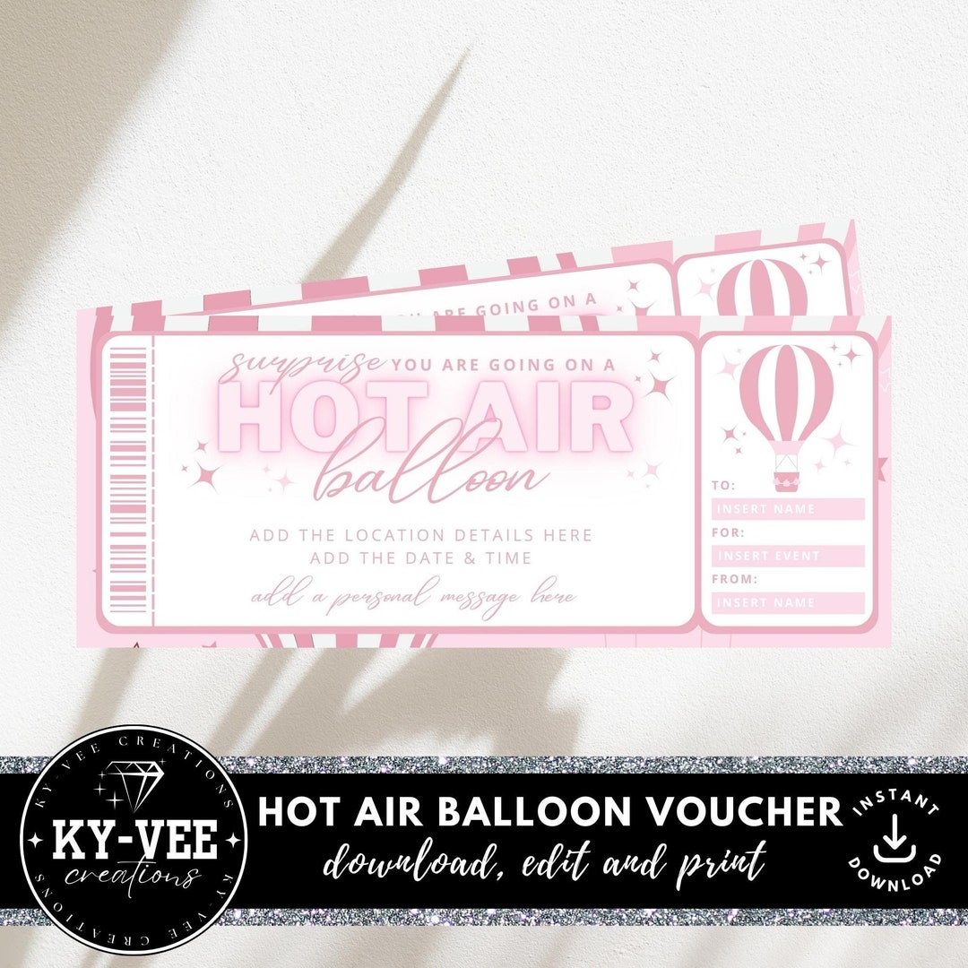 Hot Air Balloon Gift Certificate, INSTANT DOWNLOAD, Editable Hot Air ...