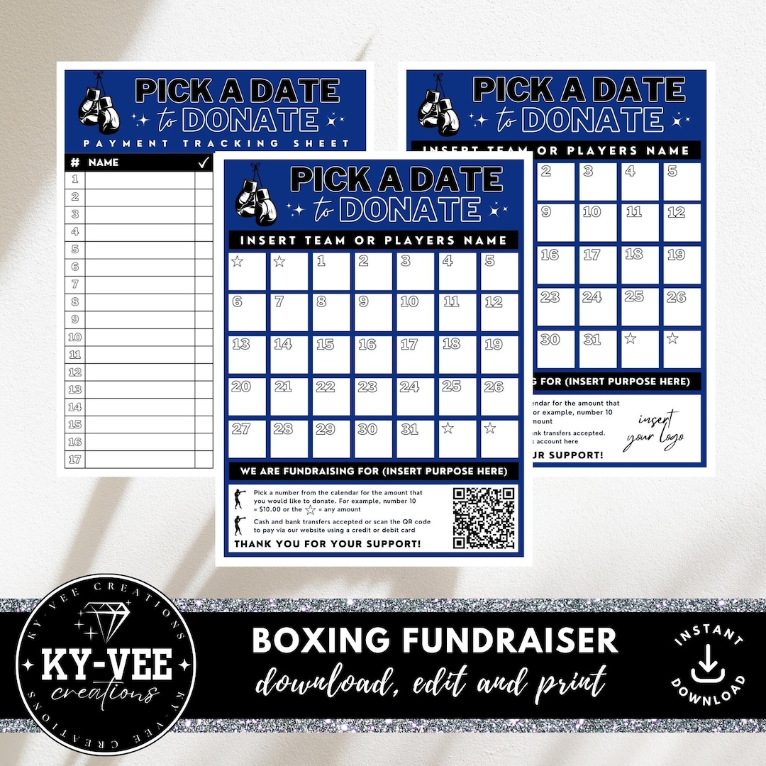 Pick a Date to Donate Edit Boxing Calendar Fundraiser for Sports Team ...