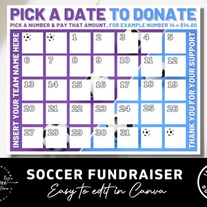 Pick a Date to Donate Football/soccer Editable Calendar Pay - Etsy