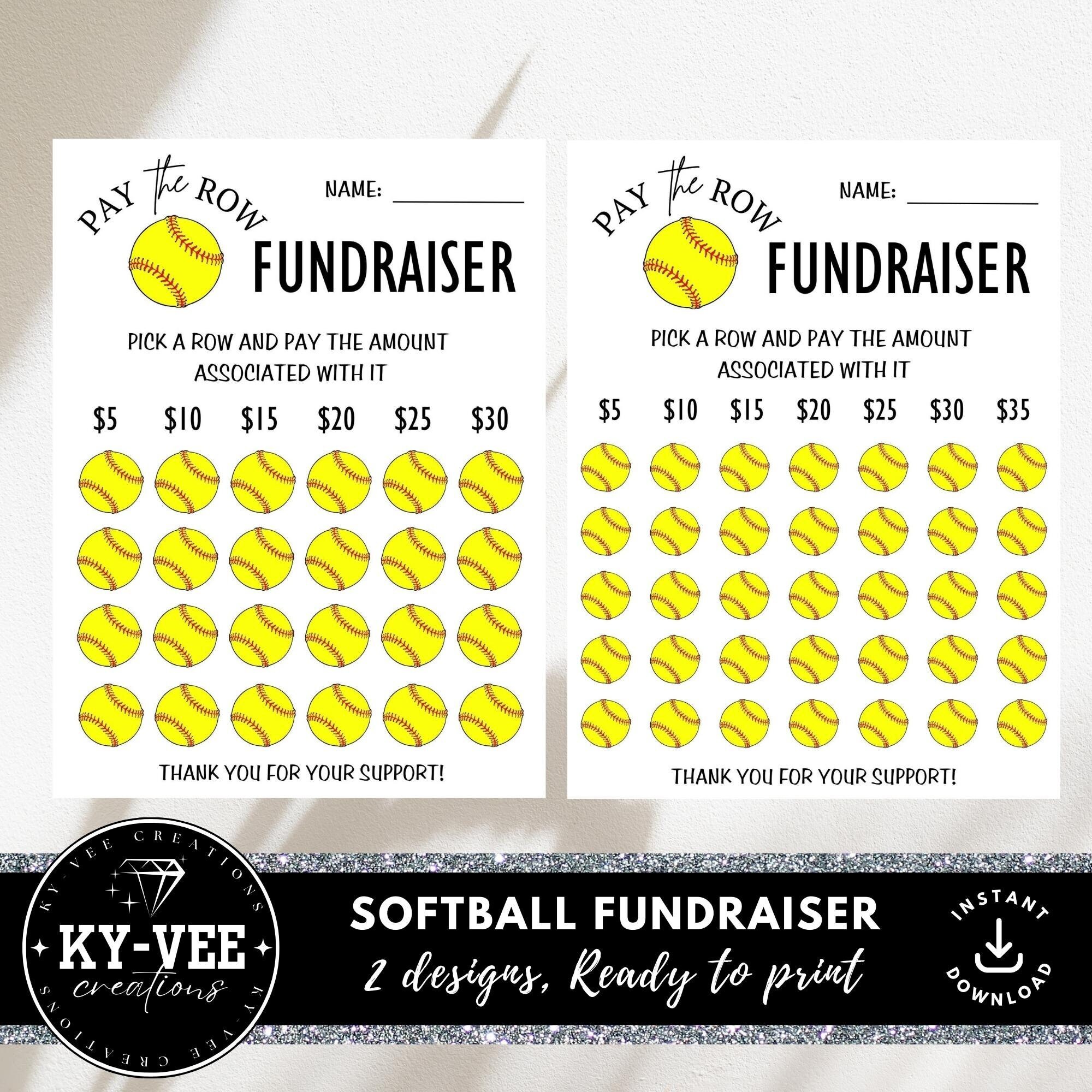 Printable Softball Fundraiser, Pay the Row PDF Template, Ready to Print ...