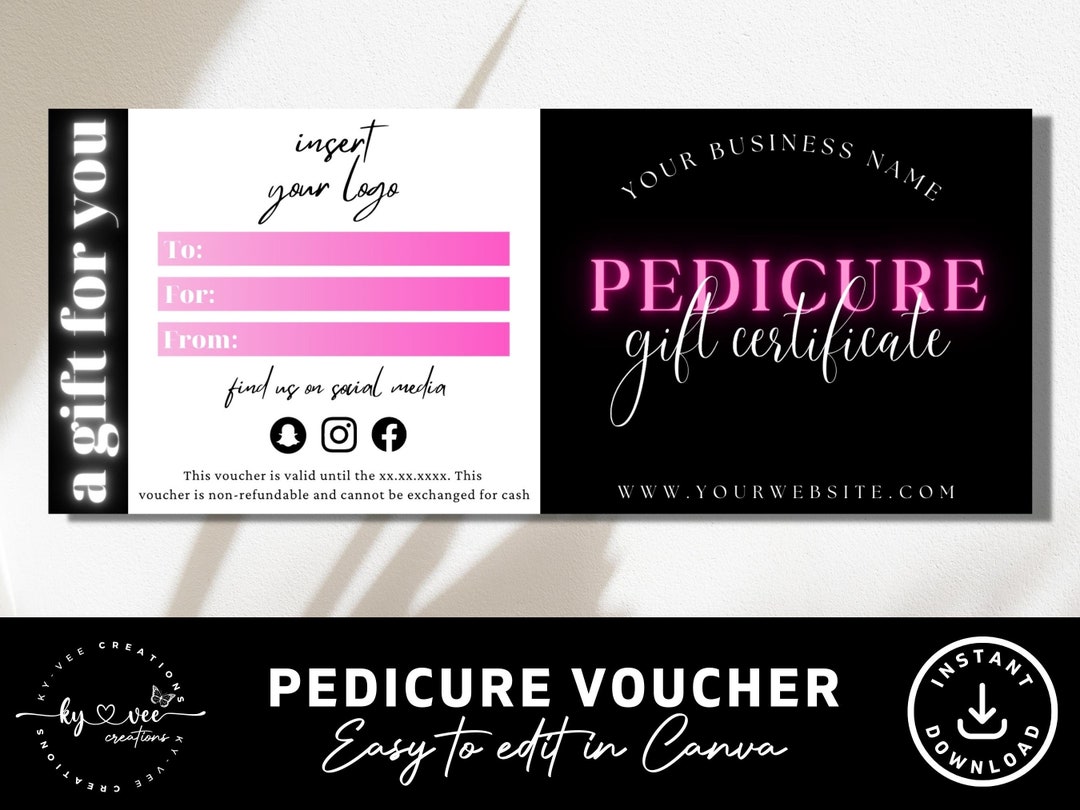 Printable Pedicure Gift Certificate Template INSTANT Etsy