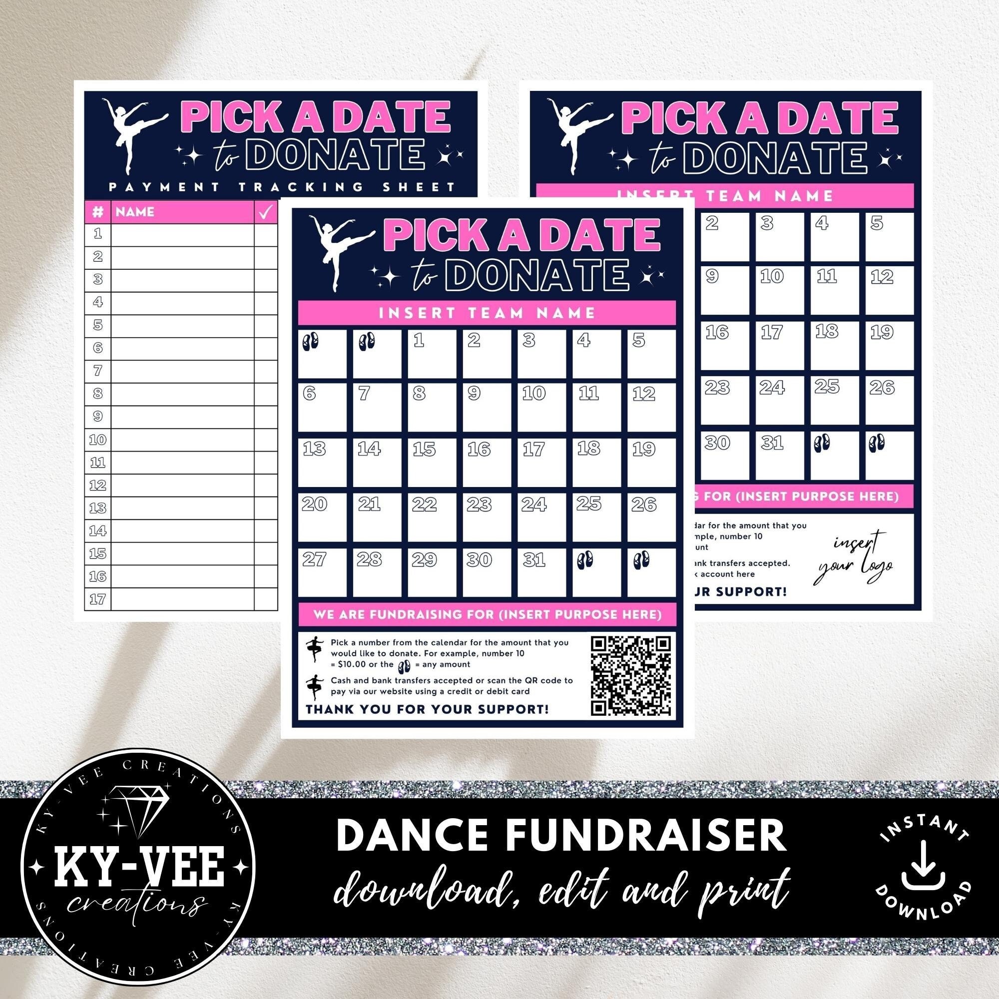 Pick a Date to Donate Dance Calendar Editable Sponsor Package - Etsy
