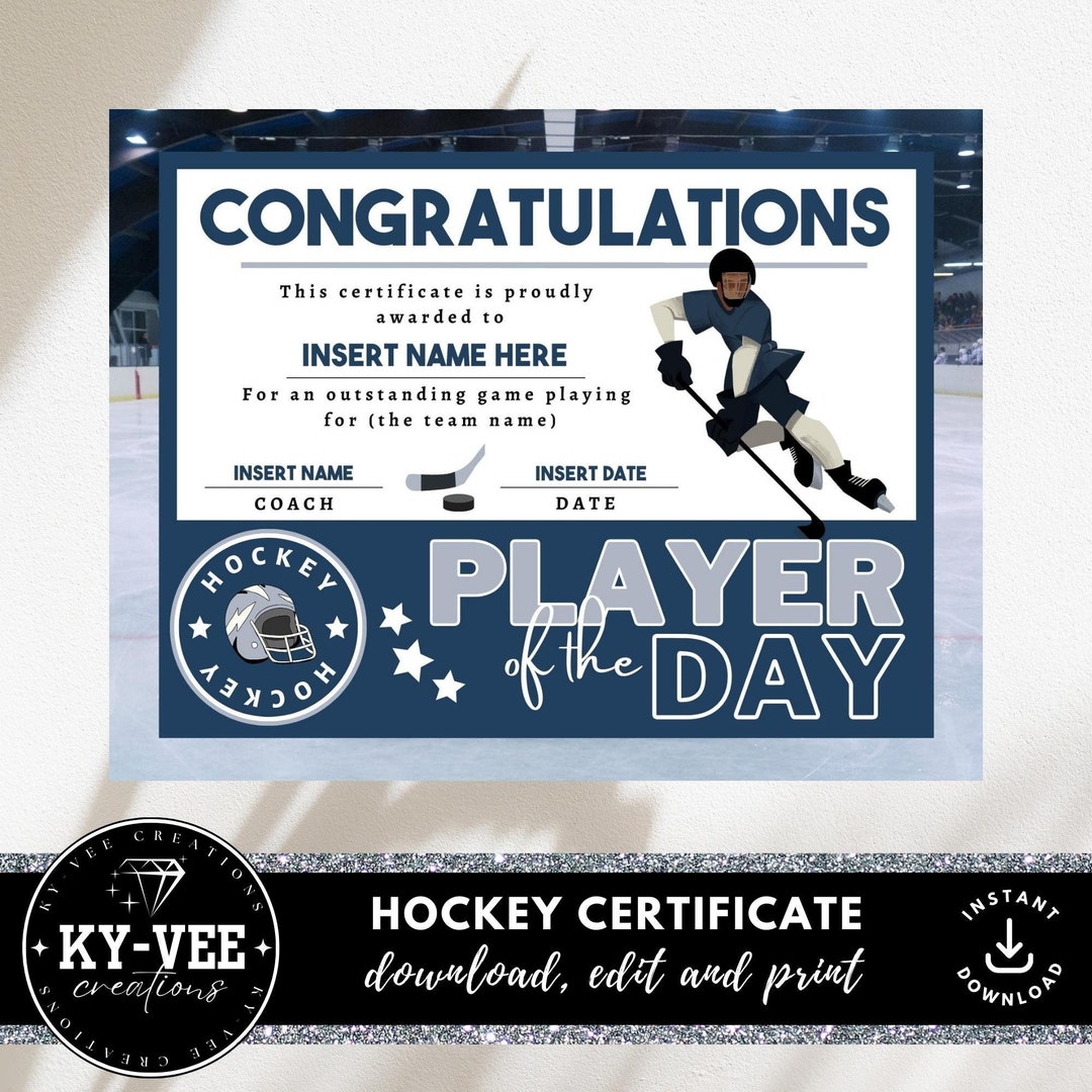 Hockey Certificate Template, INSTANT DOWNLOAD, Printable Player of the ...