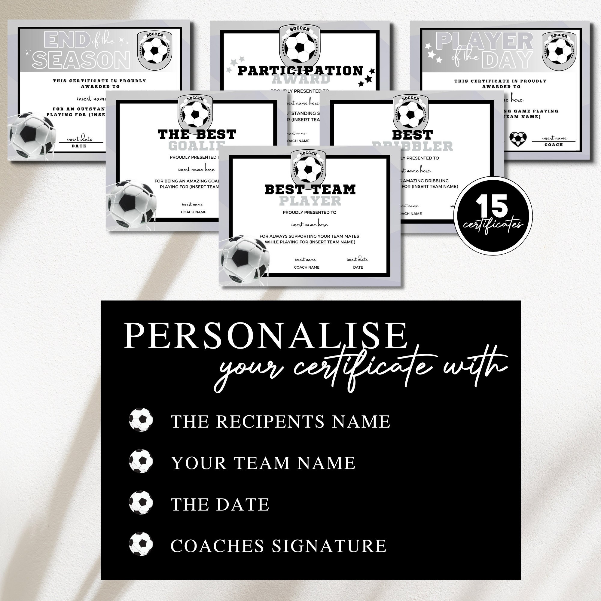 15 Printable Soccer Award Certificates INSTANT DOWNLOAD - Etsy