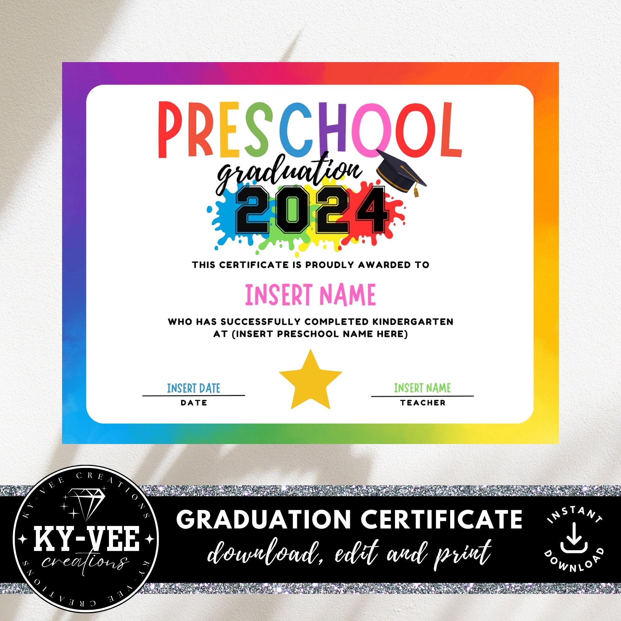Preschool Graduation Certificate Printable, INSTANT DOWNLOAD, Preschool ...