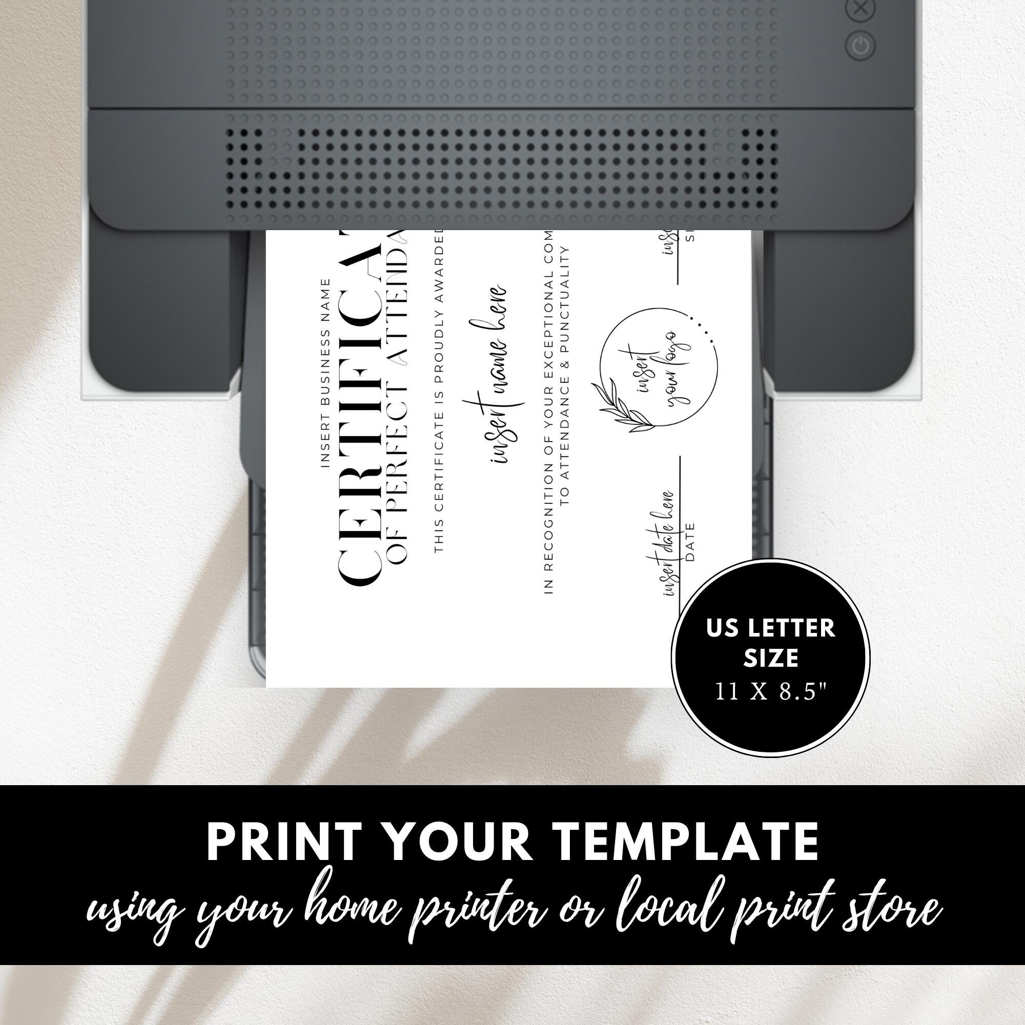 Certificate of Perfect Attendance Template, INSTANT DOWNLOAD, Editable ...