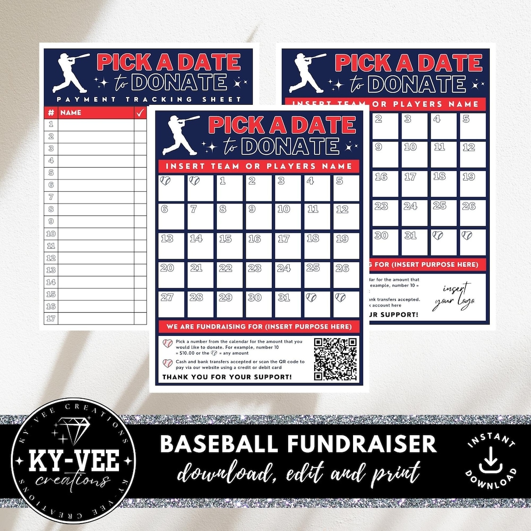 Pick a Date to Donate Baseball Editable, Sports Events Team Fundraiser ...