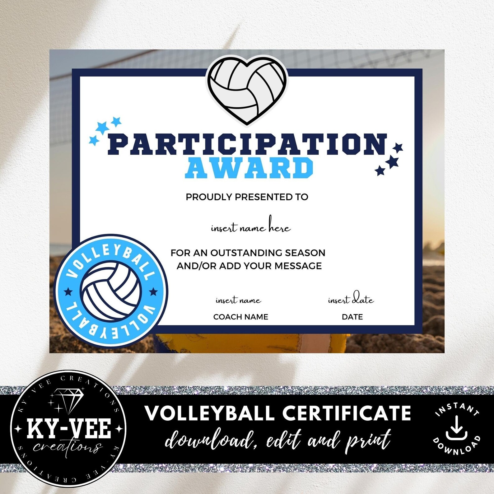 Printable Volleyball Award Templates, INSTANT DOWNLOAD, Editable ...