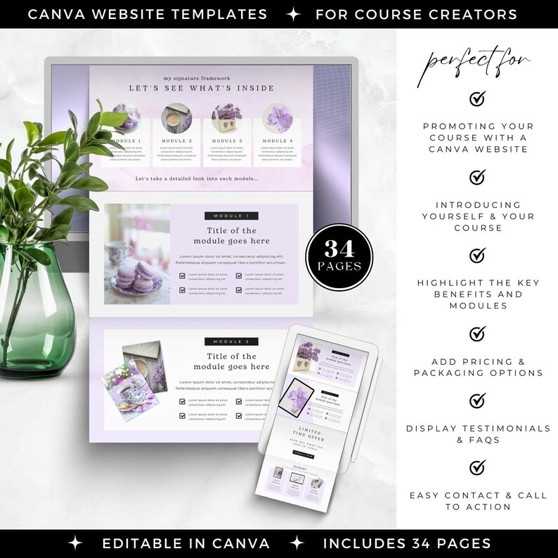 Editable Canva Website Template for Course Creators & Coaches, Easy to ...