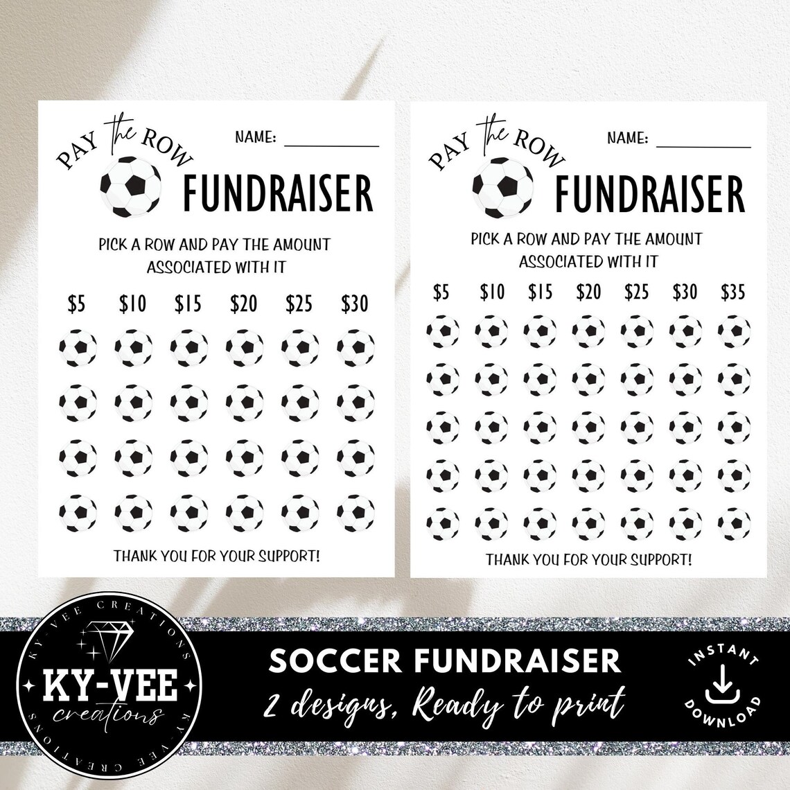 Printable Soccer Fundraiser, Pay the Row Football Template, Ready to ...