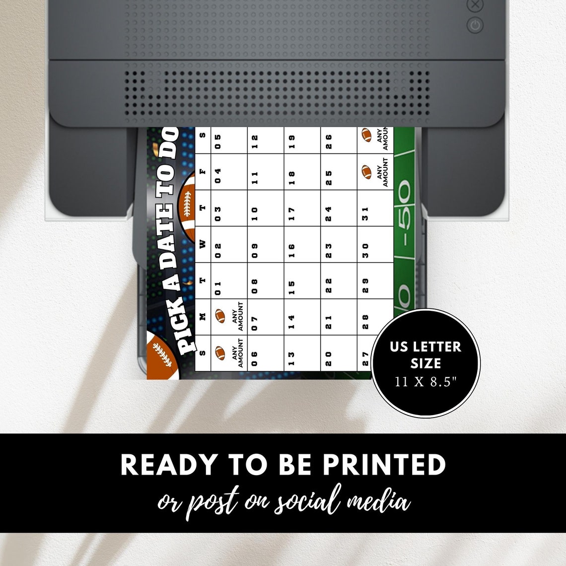 Pick a Date to Donate Football Calendar, Printable Fundraiser, Pay the ...