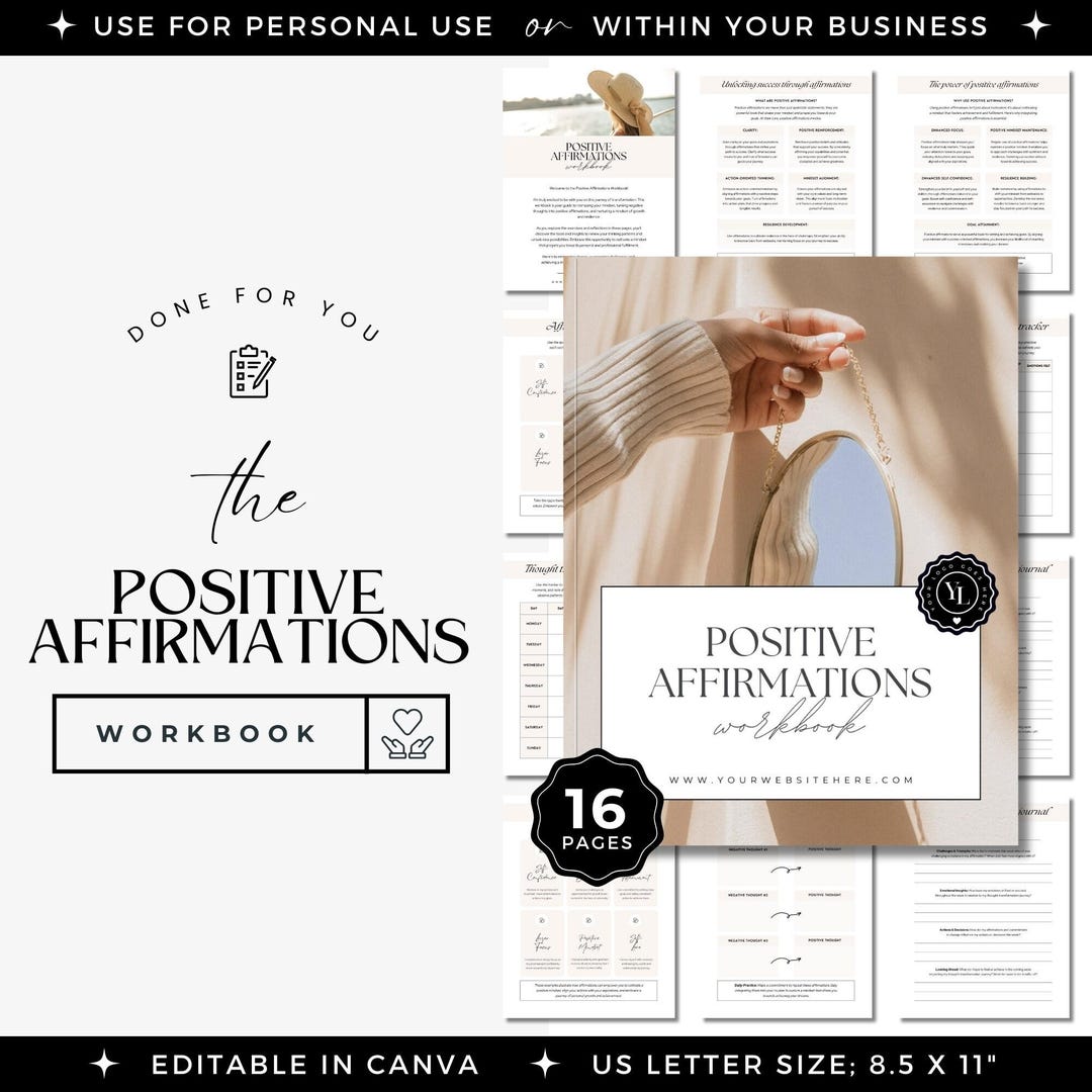 Positive Affirmations Workbook, Mindset Coaching Worksheets, Business ...