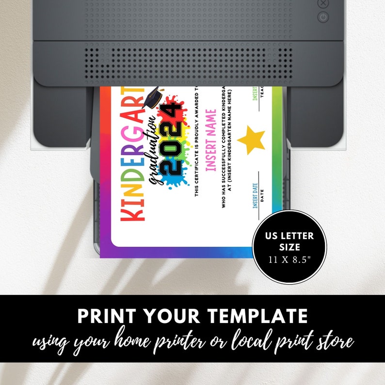 Kindergarten Graduation Certificate Template, INSTANT DOWNLOAD ...