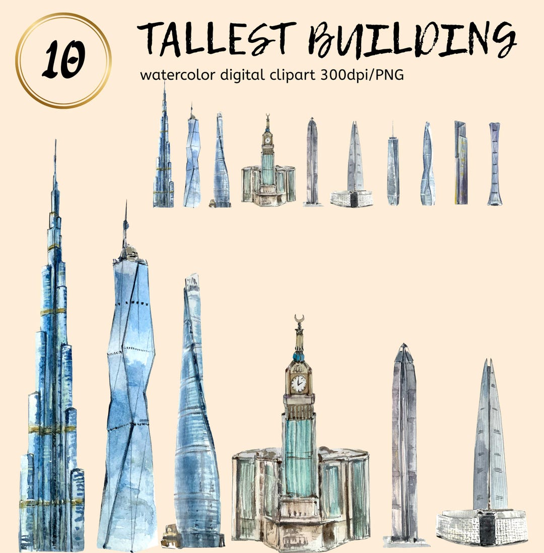 Tallest Building Watercolor Clipart Bundle, Tower Clipart, Fun ...