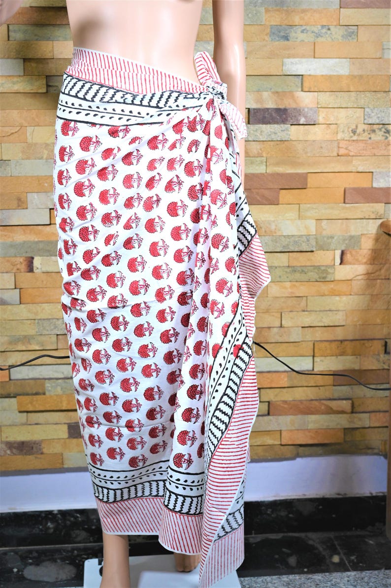 Hand Block Print Cotton Sarong: Summer Wear Beach Cover-up Wear for ...