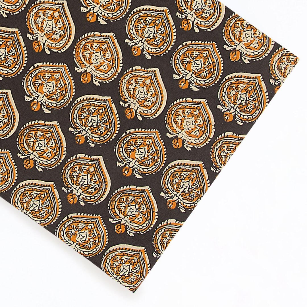 Brown Paisley Block Print Cotton Fabric | Indian Artisan Textile - Etsy UK