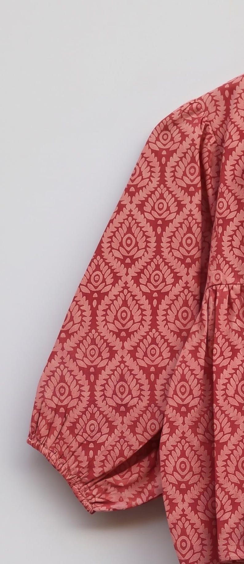 Hand Block Print Cotton Top: Floral Design Blouse With Long Sleeves - Etsy