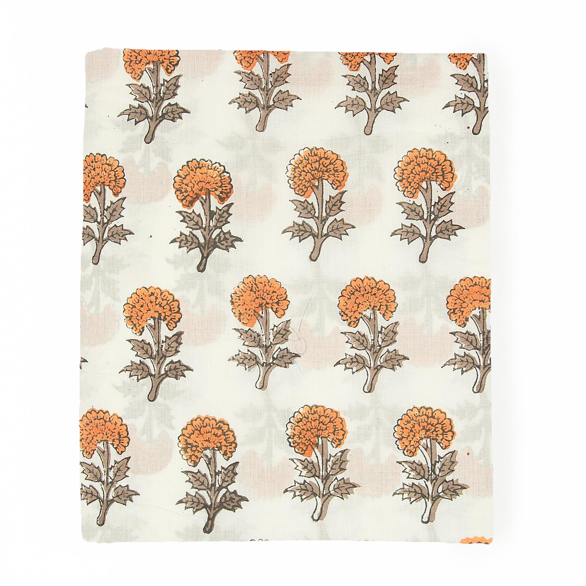 Hand Block Print Cotton Fabric | Orange Marigold Floral Print - Etsy