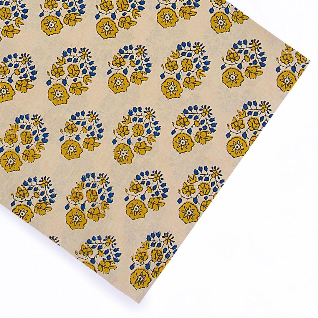 Hand Block Print Floral Indian Fabric, Organic Cotton Fabric by the ...