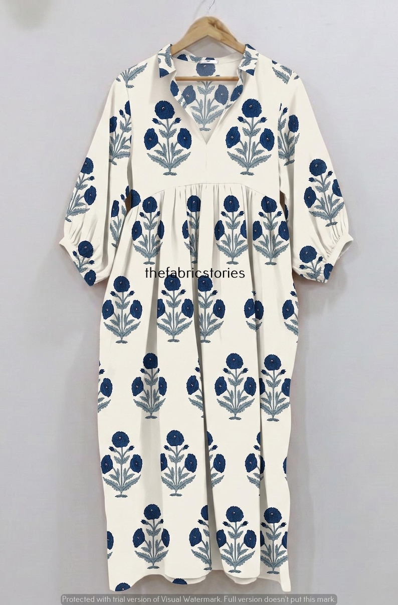 Hand Block Print Cotton Midi Dress, Bohemian Floral Summer Dress - Etsy