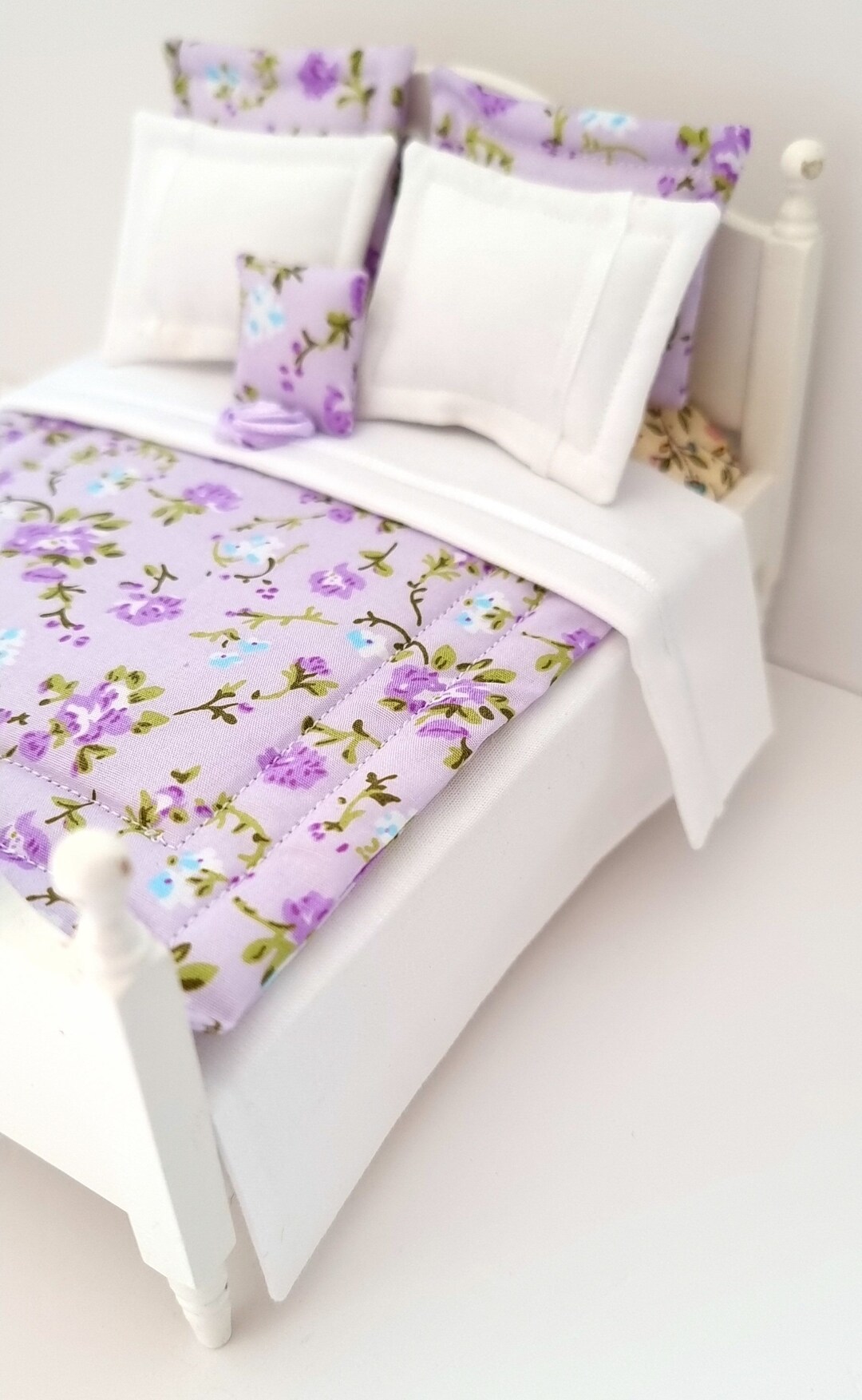 Handmade Lilac Floral, 12th Scale Double Bedding Set. USA Tariff ...