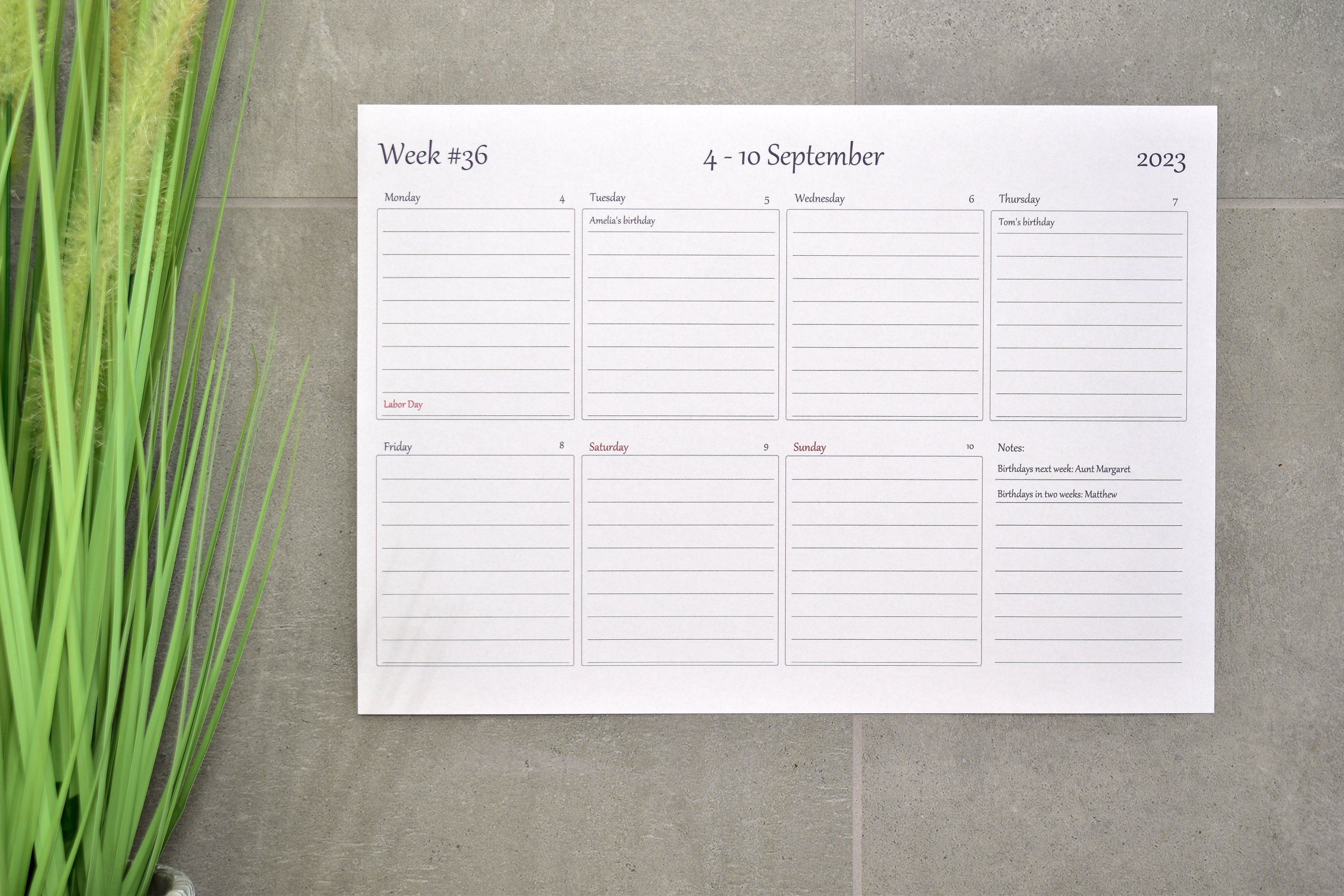 Perpetually Printable Digital (MS Excel-based) Weekly Planner. Shows ...