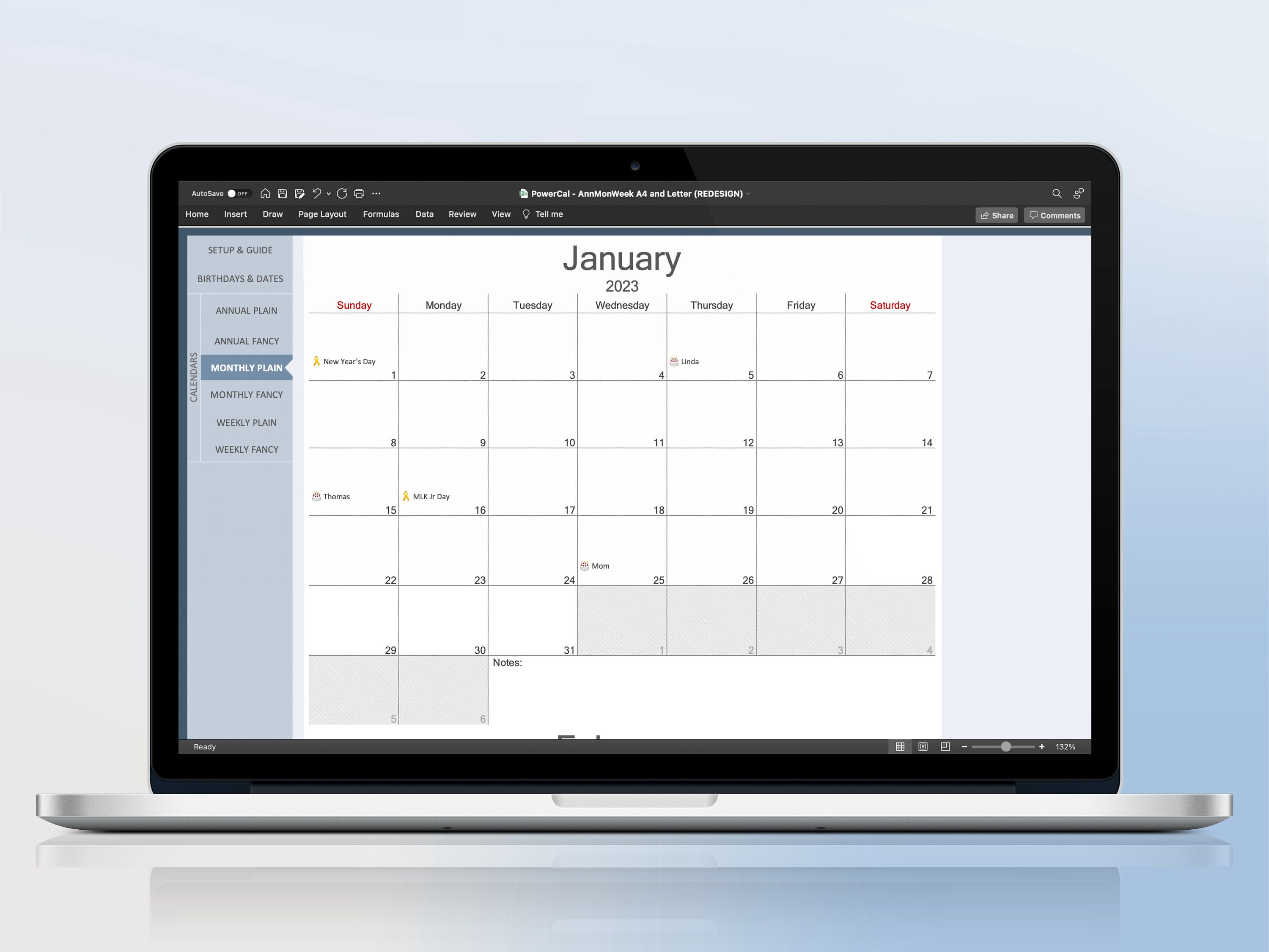 Perpetually Printable Digital (MS Excel) Calendar Maker - Annual ...