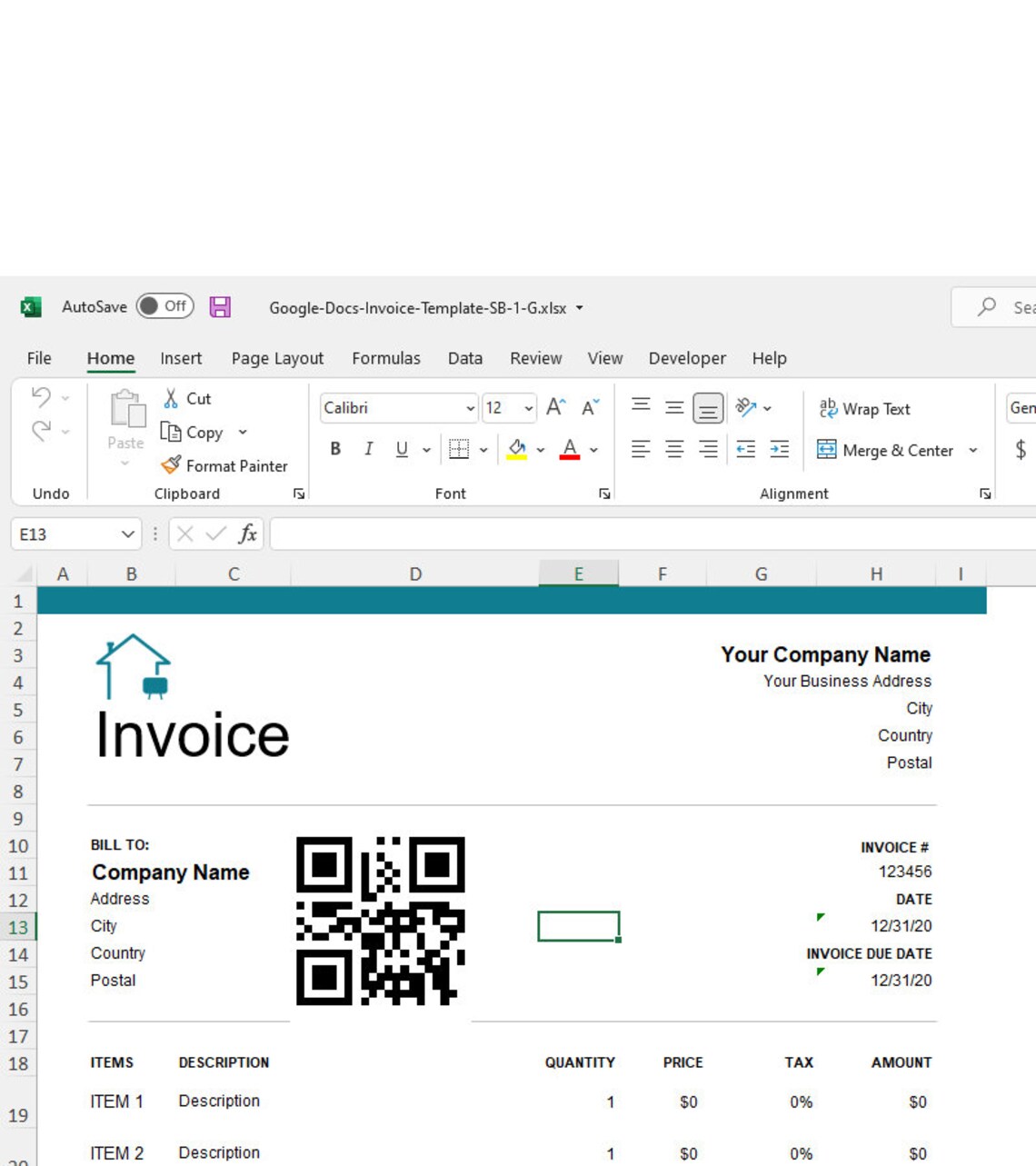 Invoice Template With Qrcode Barcode - Etsy