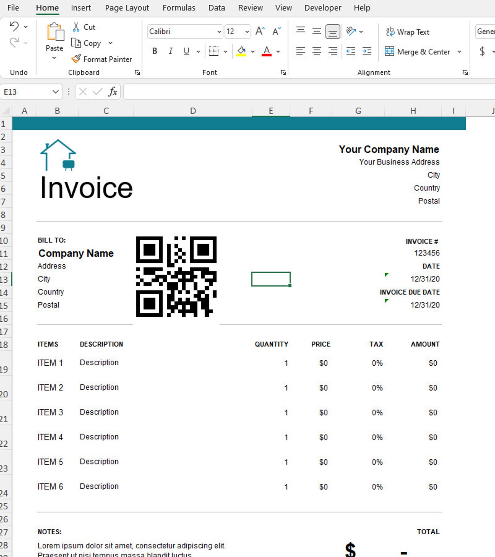 Invoice Template With Qrcode Barcode - Etsy