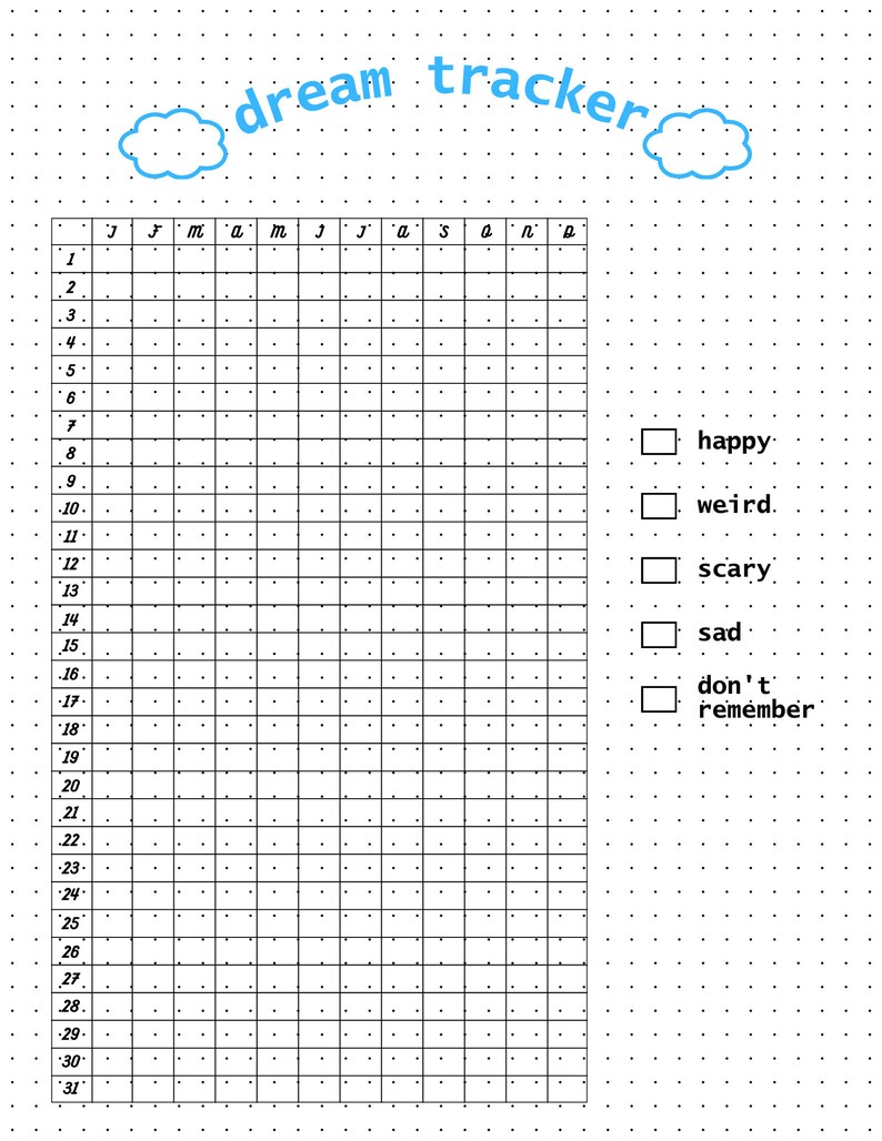 Printable Dream Tracker Journal Page Dream Log, Dream Journal, Sleep ...
