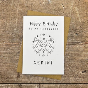 Happy Birthday to My Favourite Gemini Card Gemini Birthday Card Zodiac ...