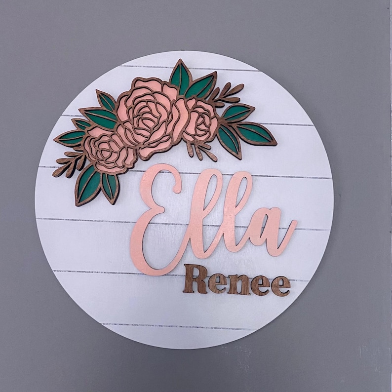 Custom Floral Name Sign | Nursery Round | Baby Shower Gift | Name Sign ...