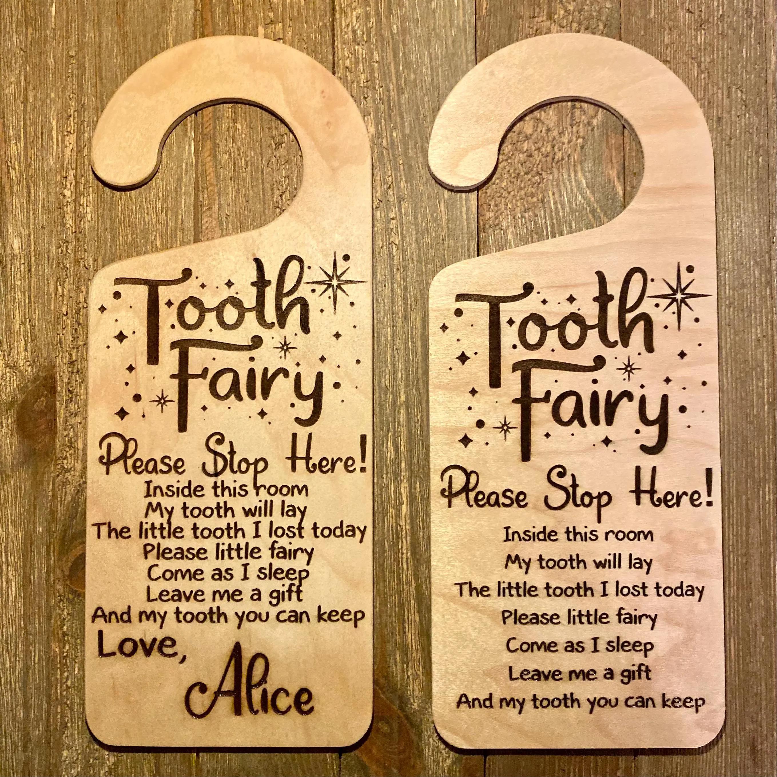 Tooth Fairy Door Hanger | Personalized Tooth Fairy Stop Here Door ...