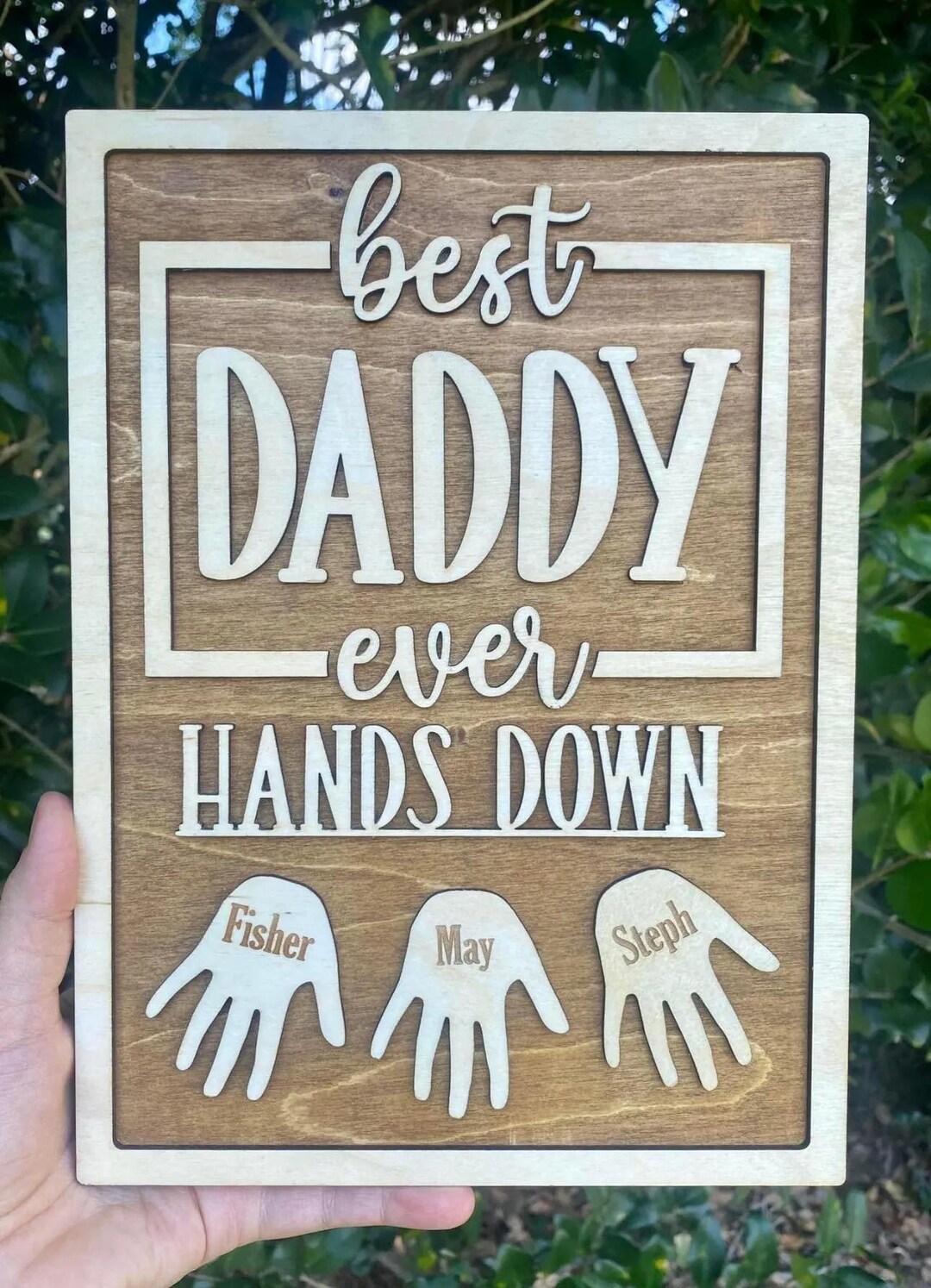 Personalized Best Dad Ever Hands Down | Custom Message Sign ...